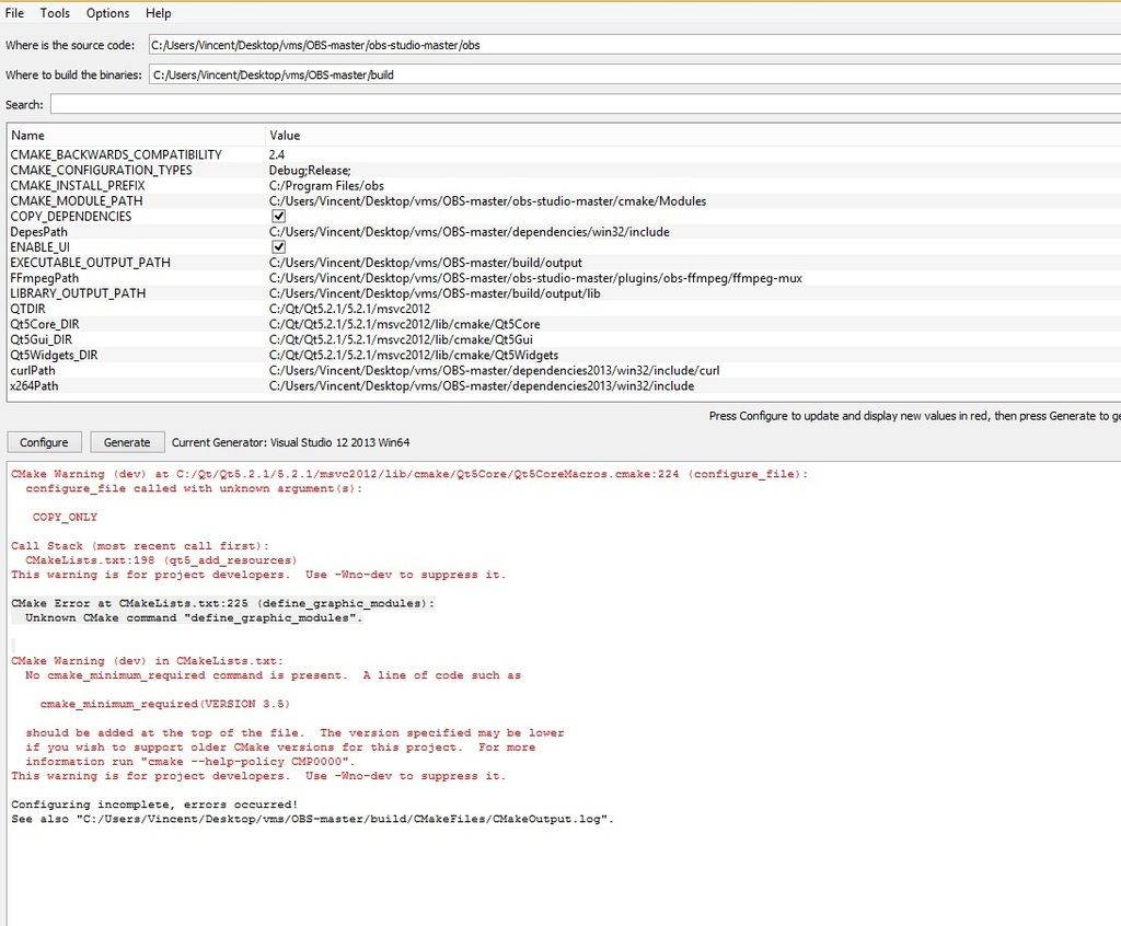 Error With Generating Project From Cmake File Obs Forums